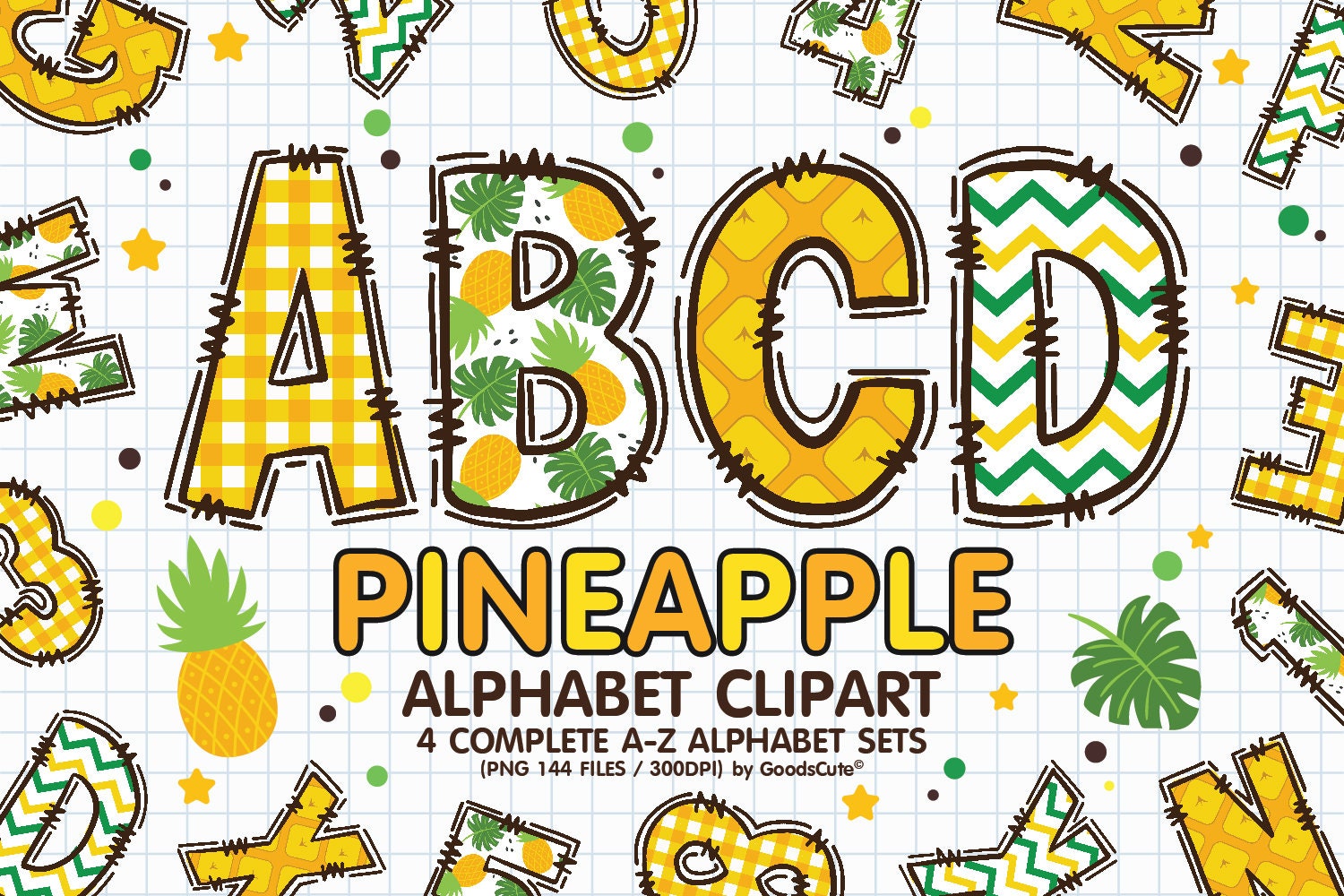 Pineapple Doodle Alphabet Sublimation Clipart PNG Number & - Etsy