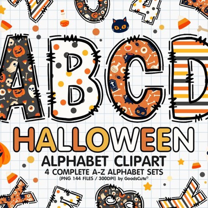 Halloween Doodle Alphabet - Etsy