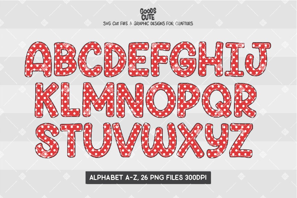 Red Pastel Polkadot Doodle Alphabet Transparent PNG File - Etsy