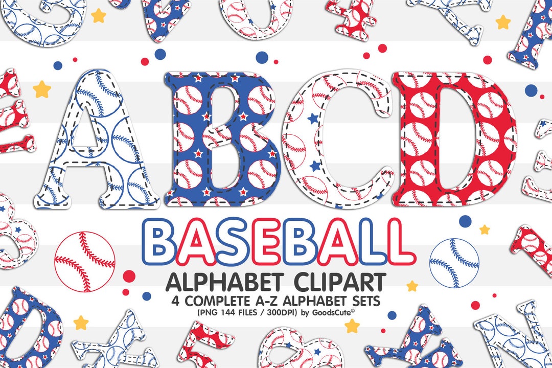 Baseball Alphabet Sublimation Clipart PNG, Number & A-Z Upper Case Font ...