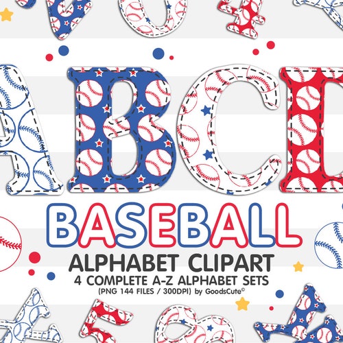 Baseball Doodle Alphabet Sublimation Clipart PNG Number & A-Z - Etsy