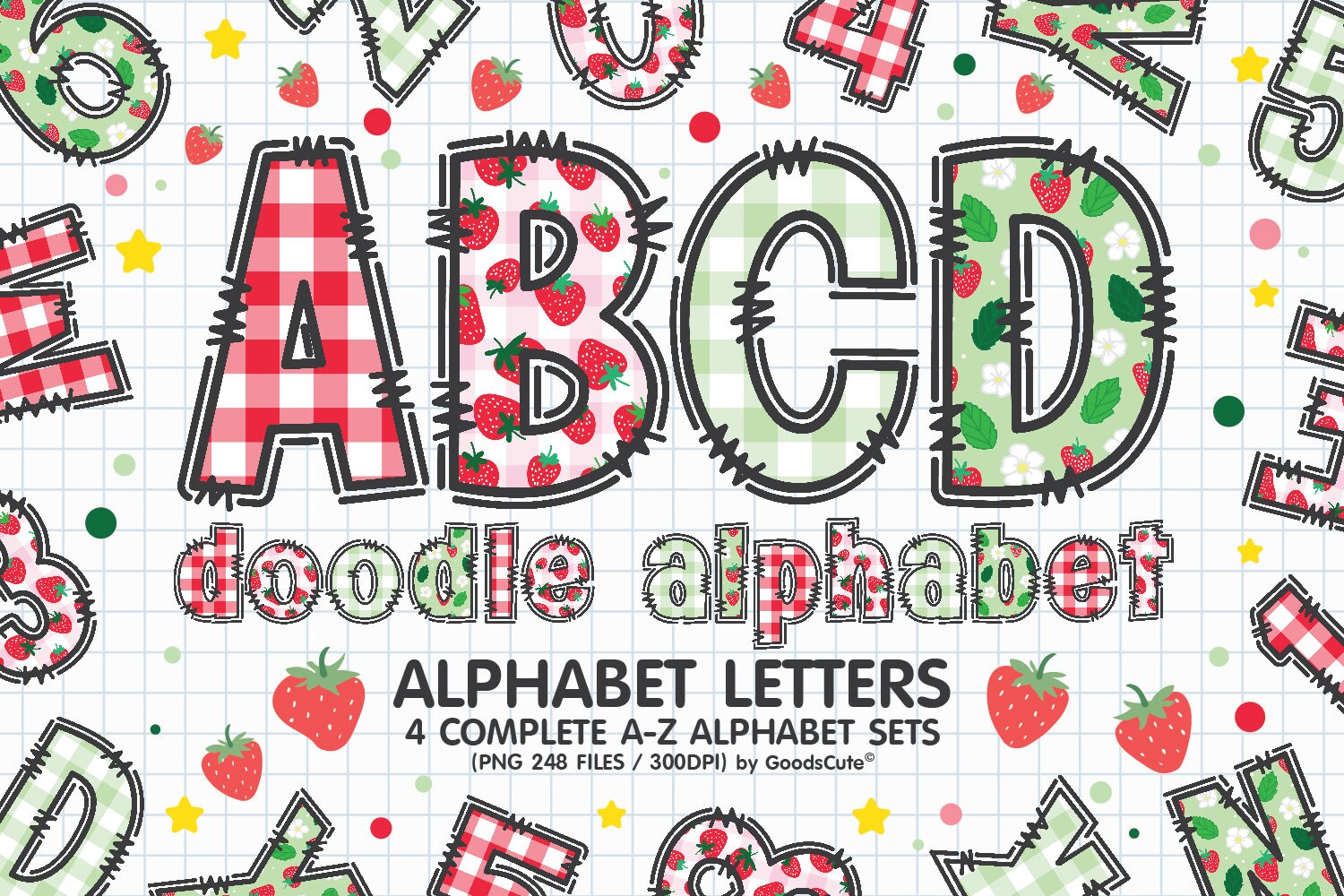 Strawberry Doodle Alphabet Letters Sublimation Clipart PNG - Etsy