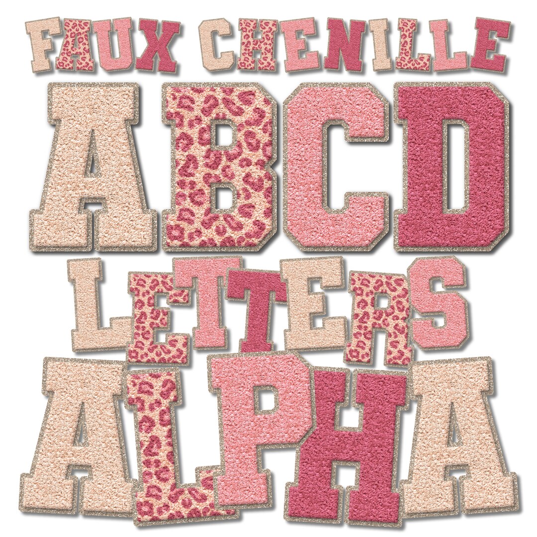 Faux Chenille Letters PNG Bundle, Pink Leopard Varsity Letters ...