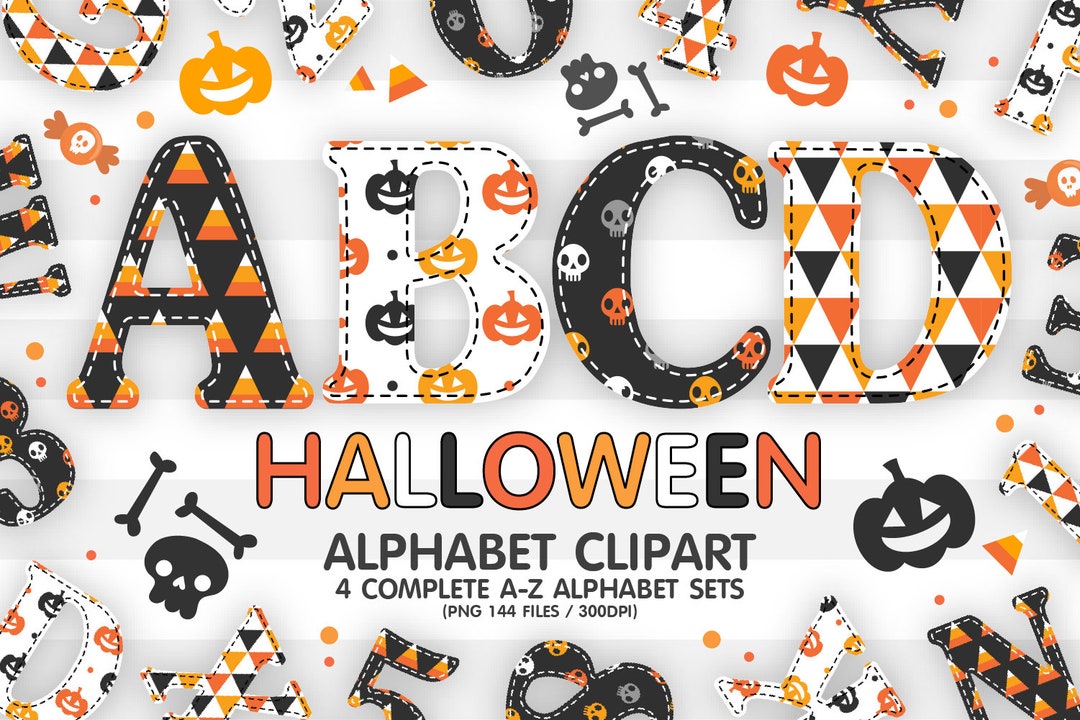Halloween Doodle Alphabet Sublimation Clipart PNG, Number & A-Z Upper ...