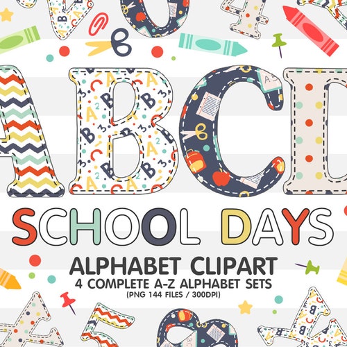 School Days Doodle Alphabet Sublimation Clipart PNG Number & | Etsy