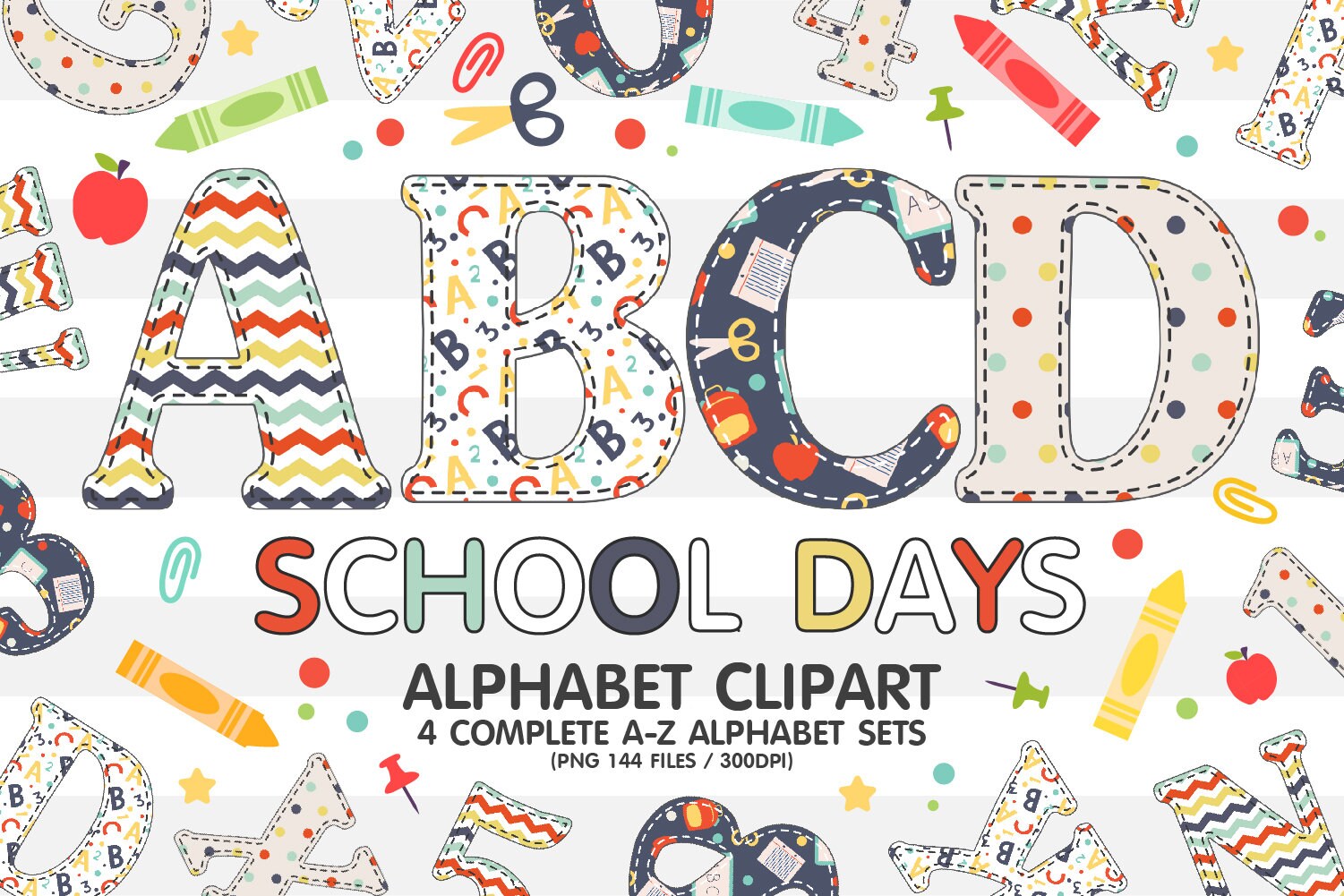 School Days Doodle Alphabet Sublimation Clipart PNG Number & | Etsy