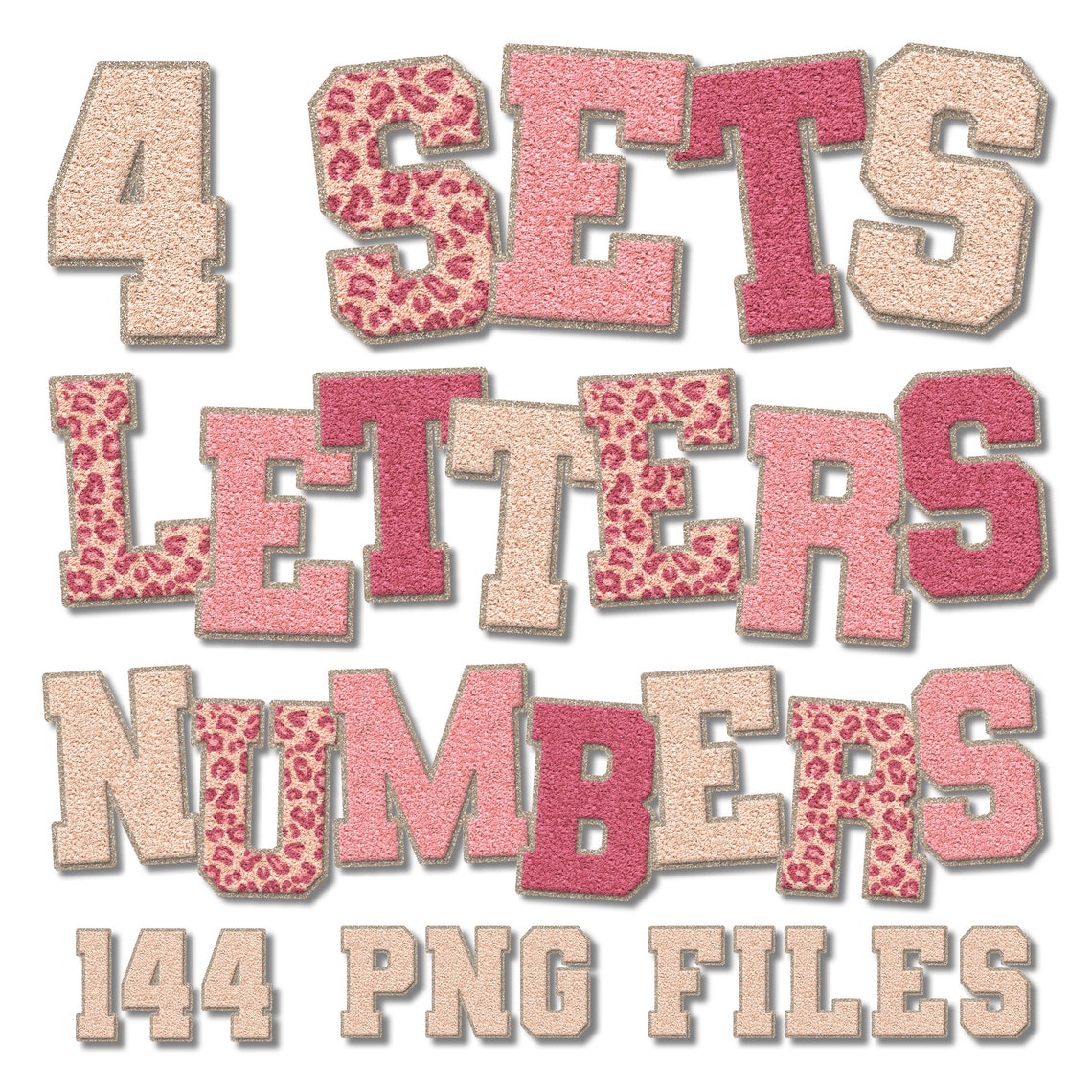 Faux Chenille Letters PNG Bundle, Pink Leopard Varsity Letters ...