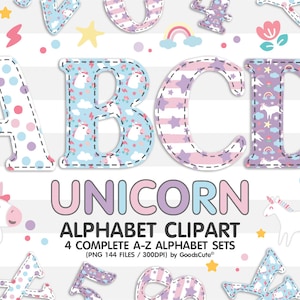 Unicorn Doodle Alphabet Sublimation Clipart PNG, Number & A-Z Upper ...