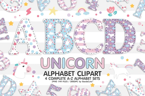 Unicorn Doodle Alphabet Sublimation Clipart PNG Number & A-Z | Etsy