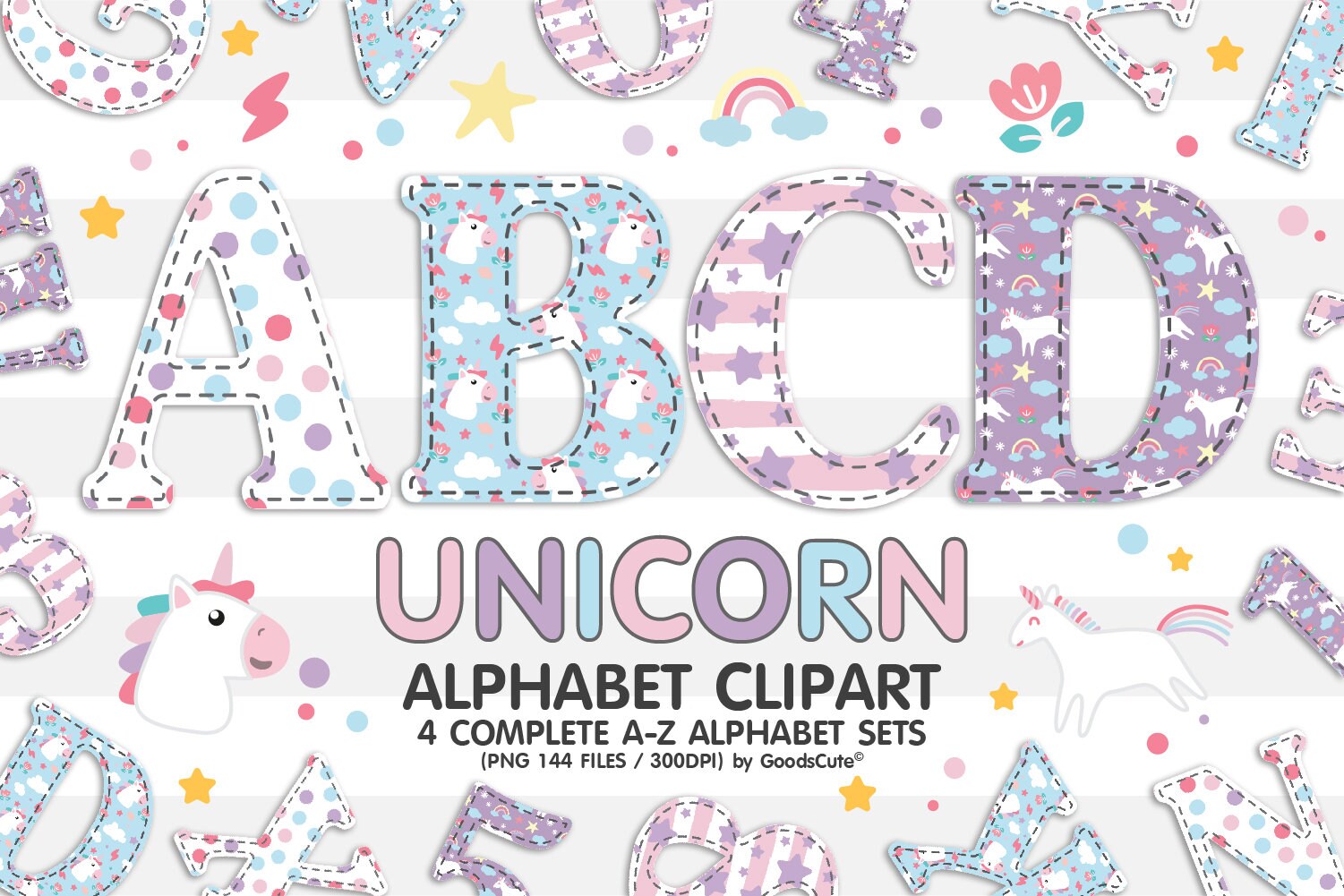 Unicorn Doodle Alphabet Sublimation Clipart PNG Number & A-Z | Etsy