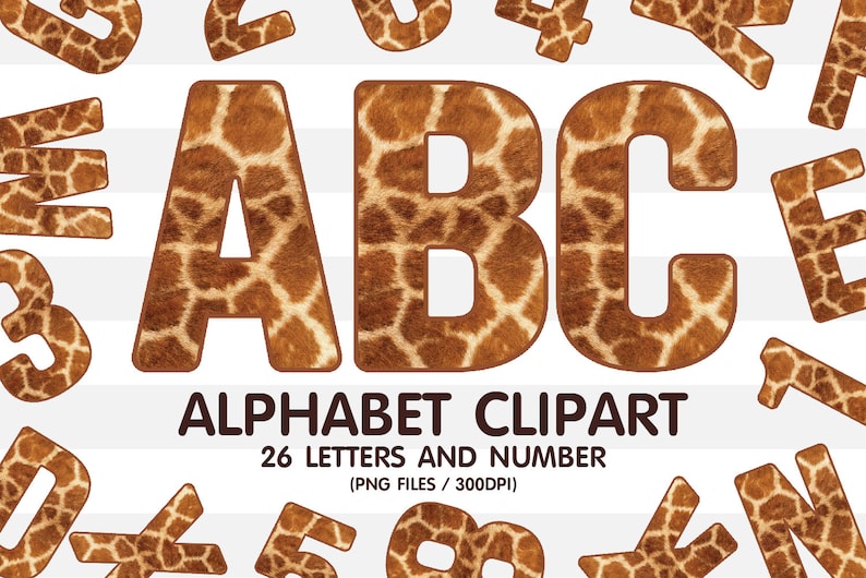 Safari Animal Skin Texture Alphabet Sublimation Clipart PNG, Number & A ...