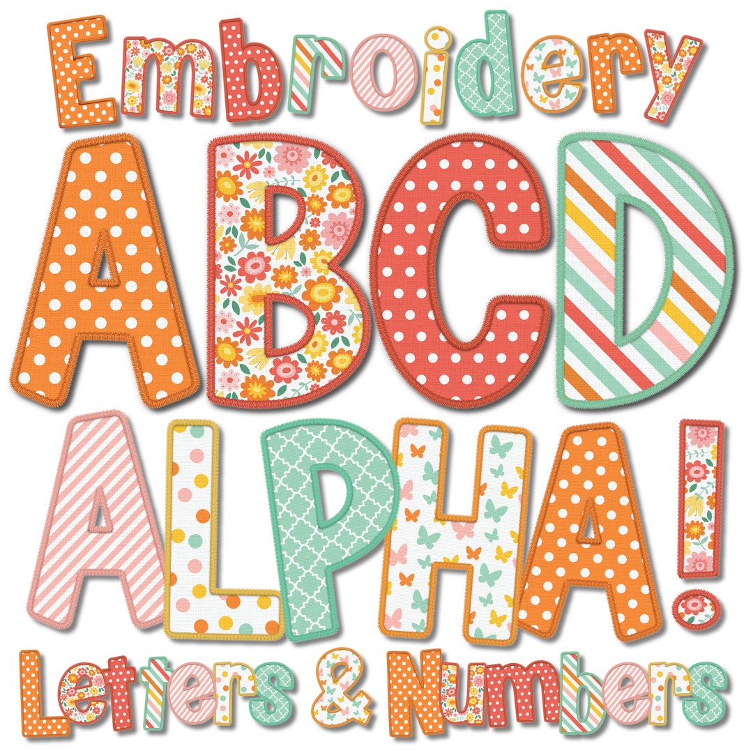 Faux Embroidery Letters PNG, Faux Embroidery Alphabet PNG, Digital ...