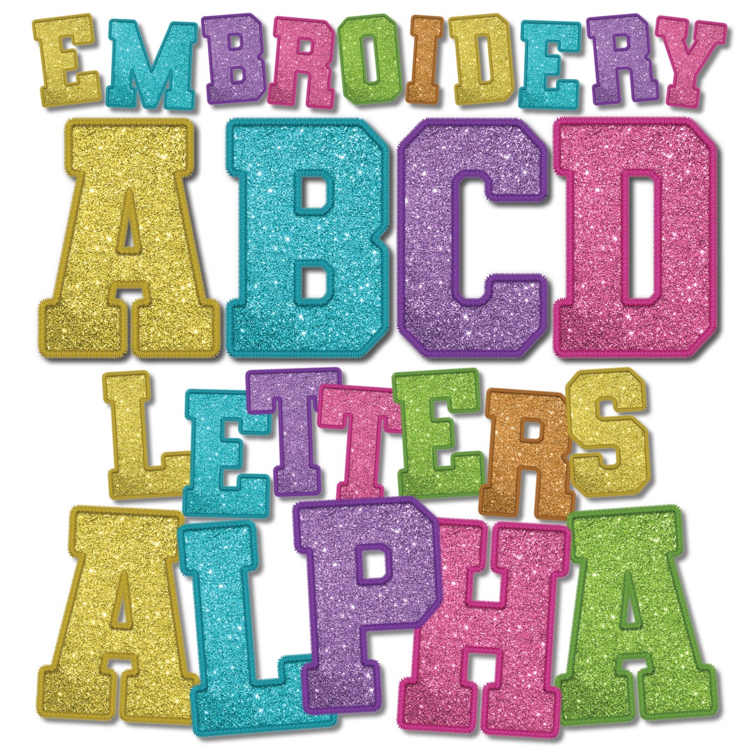 Faux Embroidery Alphabet PNG, Faux Embroidery Letters, Bright Varsity ...