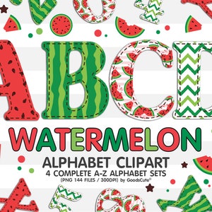 Watermelon Summer Doodle Alphabet Sublimation Clipart PNG, Number & A-Z ...