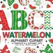 Watermelon Summer Doodle Alphabet Sublimation Clipart PNG, Number & A-Z ...