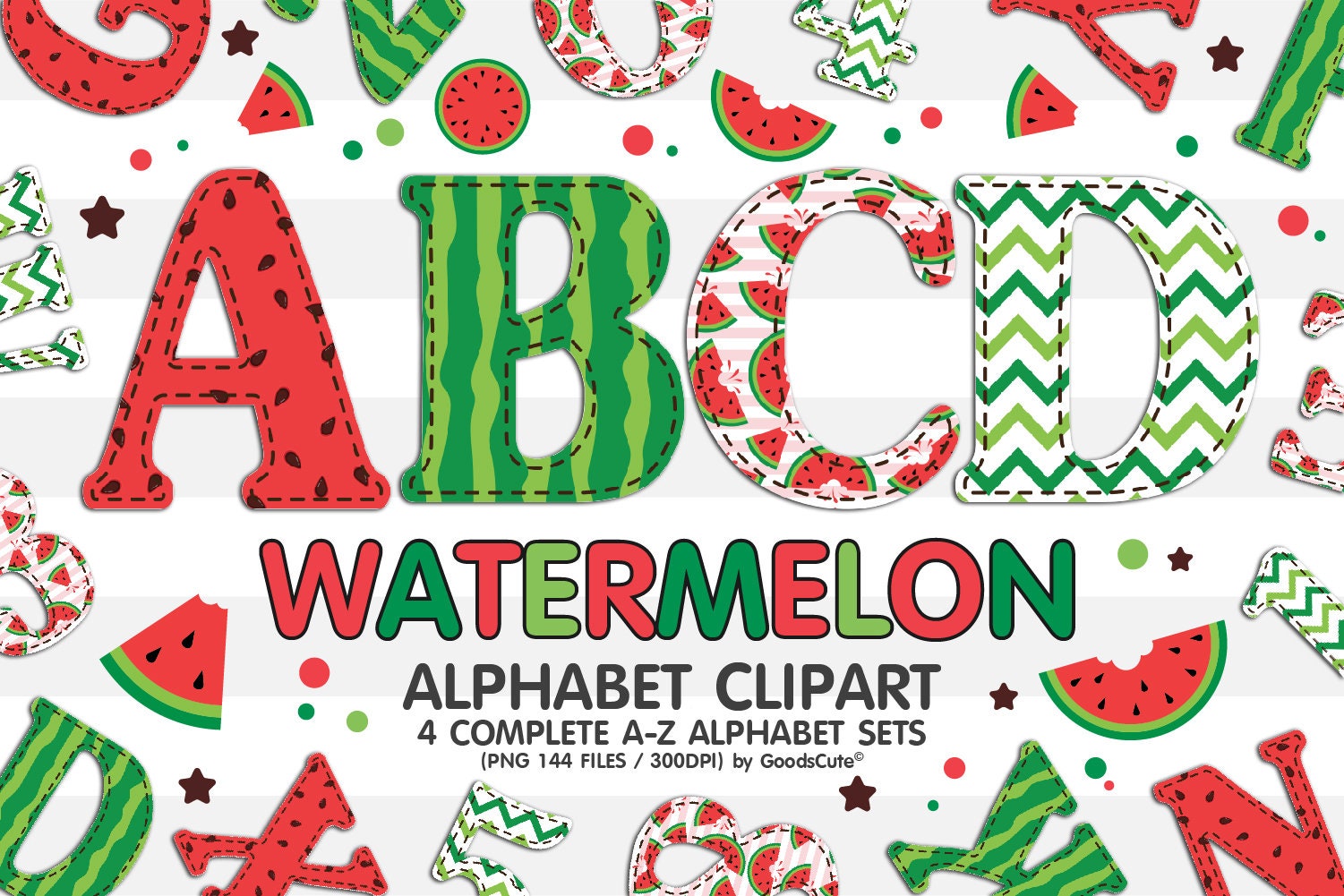 Watermelon Summer Doodle Alphabet Sublimation Clipart PNG, Number & A-Z ...