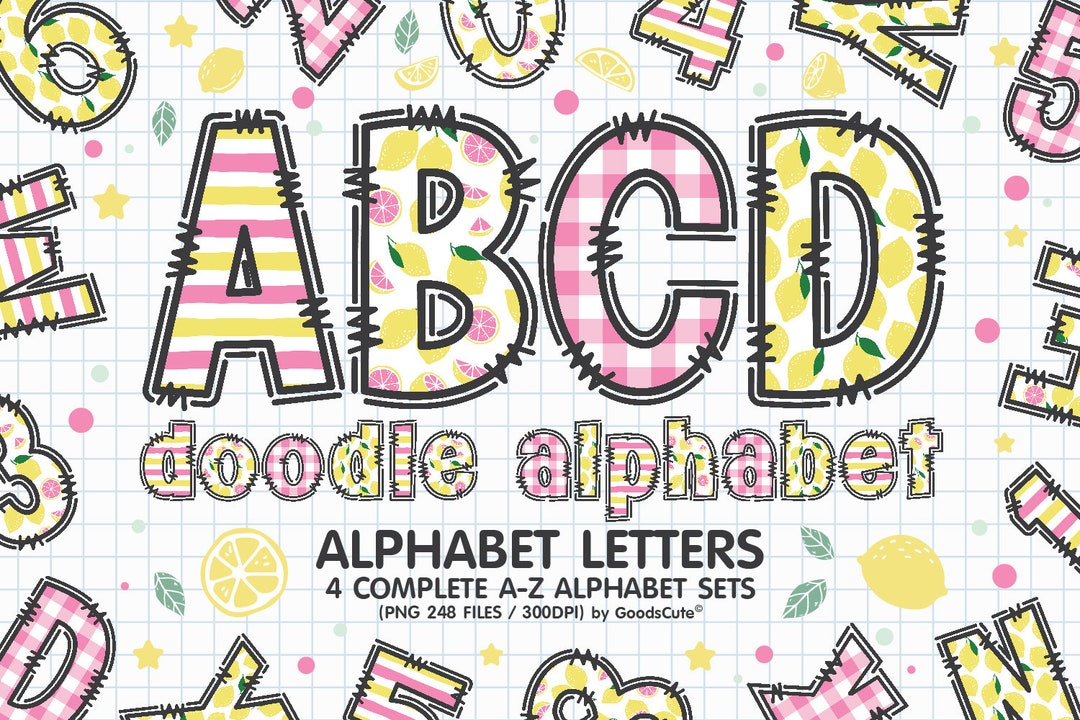 Pink Lemonade Doodle Alphabet Letters Sublimation Clipart PNG, Number ...
