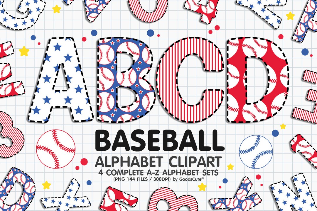 Baseball Doodle Alphabet Sublimation Clipart PNG, Number & A-Z Upper ...