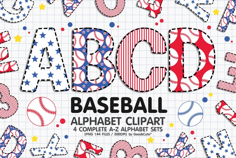 Baseball Doodle Alphabet Sublimation Clipart PNG Number & A-Z - Etsy