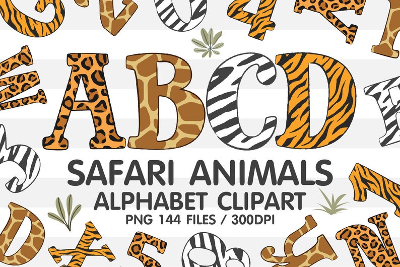 Safari Animals Doodle Alphabet Sublimation Clipart PNG, Number & A-Z ...
