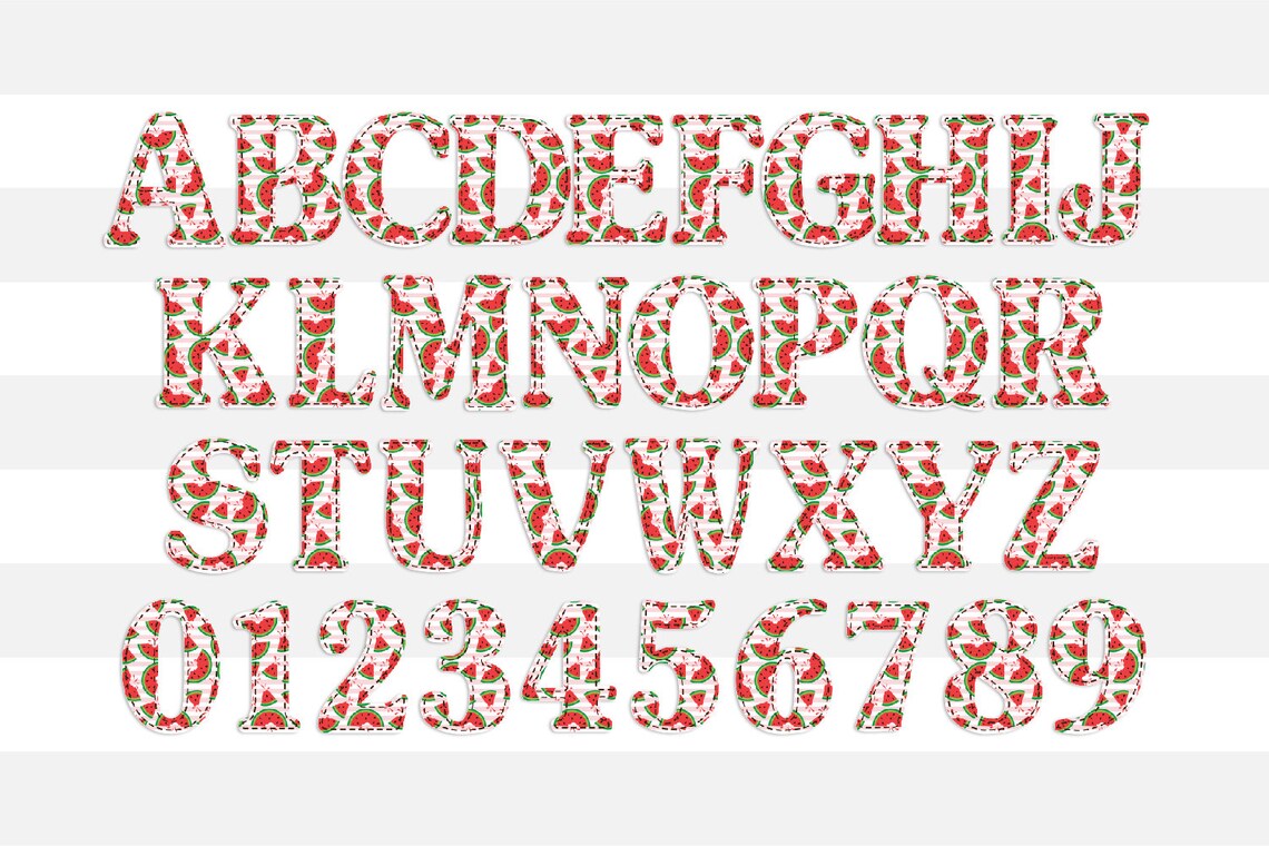 Watermelon Summer Doodle Alphabet Sublimation Clipart PNG, Number & A-Z ...