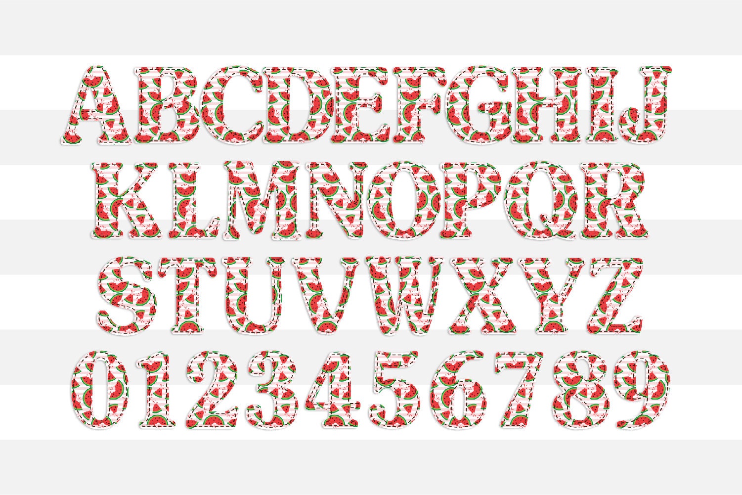 Watermelon Summer Doodle Alphabet Sublimation Clipart PNG, Number & A-Z ...