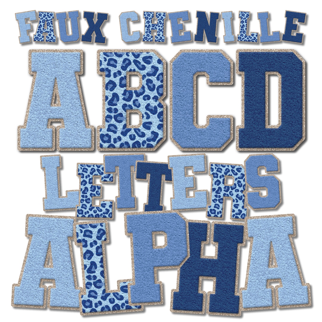 Faux Chenille Letters PNG Bundle, Blue Leopard Varsity Letters ...