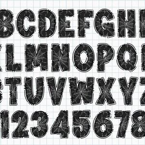 Spooky Halloween Doodle Alphabet Sublimation Clipart PNG, Number & A-Z ...