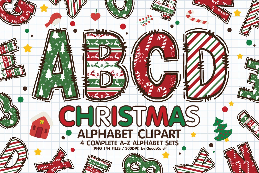 Funny Christmas Doodle Alphabet Sublimation Clipart PNG, Alphabet ...