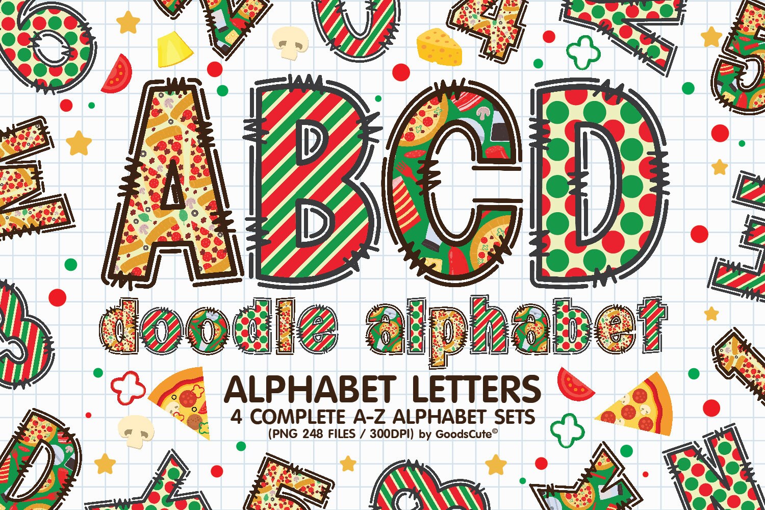 Pizza Doodle Alphabet Letters Sublimation Clipart PNG Number - Etsy