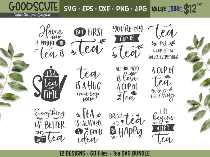 Tea Bundle SVG Tea Lover SVG Tea Quote Sayings file for | Etsy