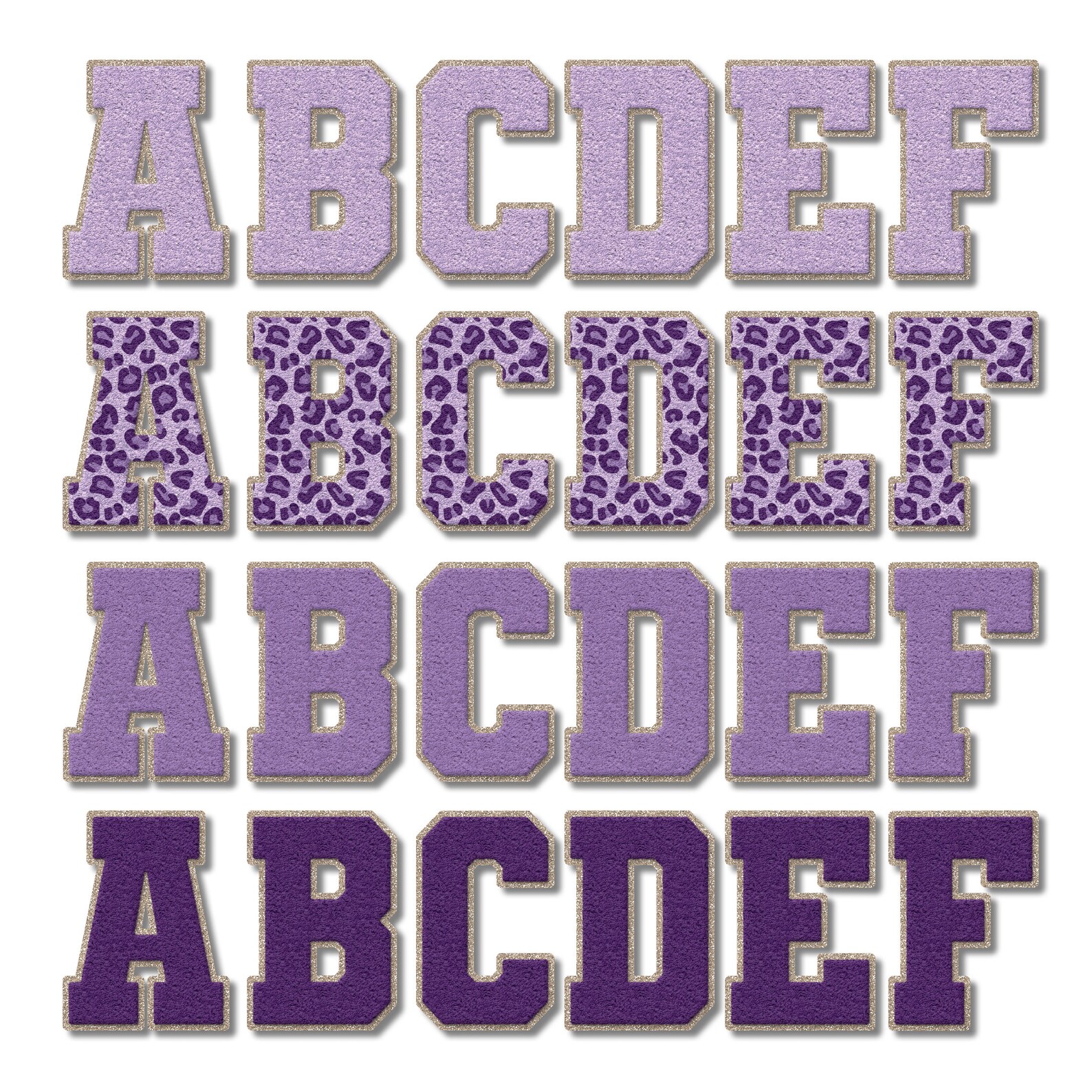 Faux Chenille Letters PNG Bundle, Purple Leopard Varsity Letters ...