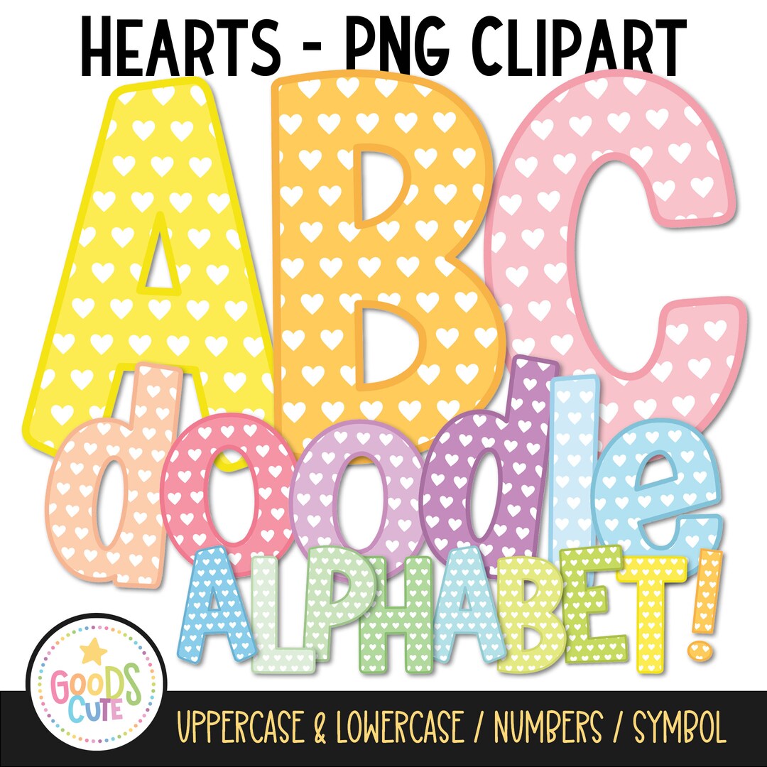 Pastel Heart Letters Doodle Alphabet Png, Heart Alphabet Sublimation ...