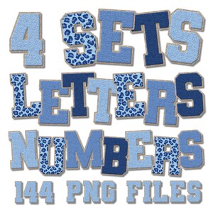 Faux Chenille Letters PNG Bundle, Blue Leopard Varsity Letters ...