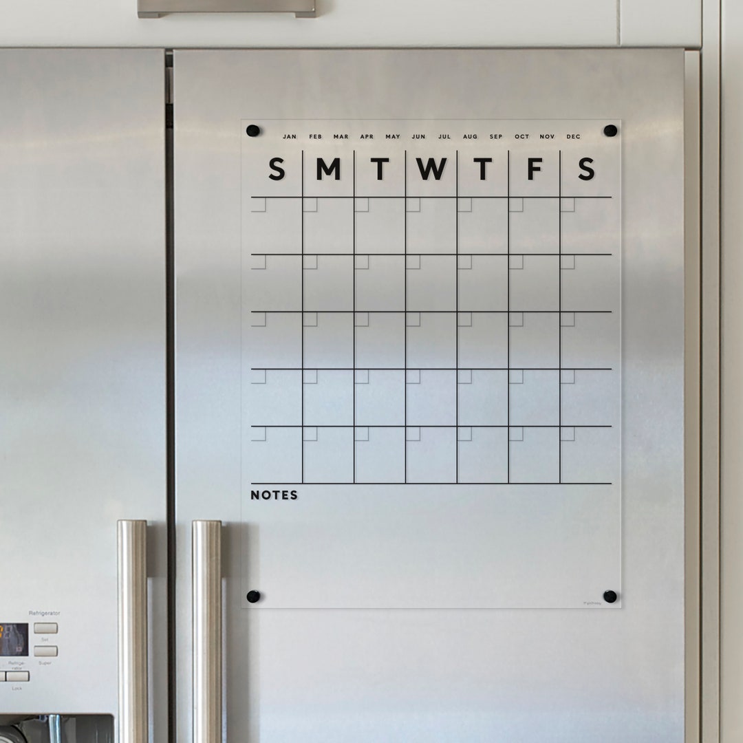 Magnetic Acrylic Fridge Calendar With Bottom Notes Dry Erase Calendar ...