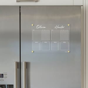 FRIDGE Chore Chart for 2 Children Magnetic Acrylic Dry Erase Chore ...
