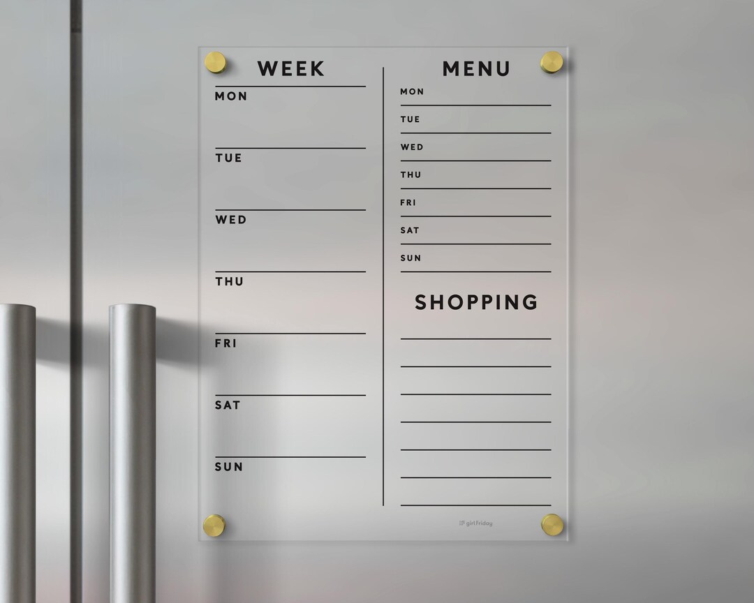 Magnetic Weekly Menu Planner Calendar | Acrylic Fridge Calendar ...