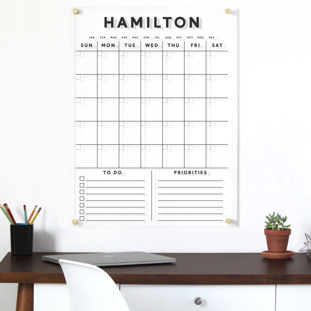 Sleek Family Name Acrylic Calendar | Personalized Wall Calendar With ...