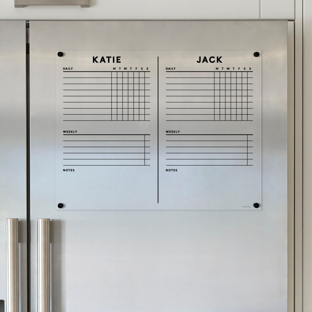 Magnetic Acrylic Dry Erase Chore Chart for 2 Children | Custom Name ...