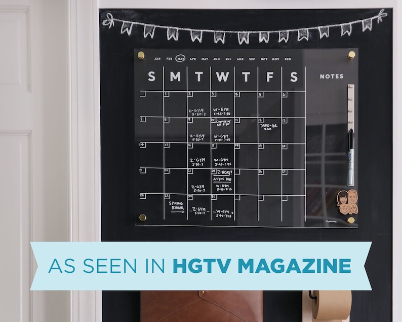 Acrylic Dry Erase Monthly Calendar With Side Notes | Elegant Clear Wall ...