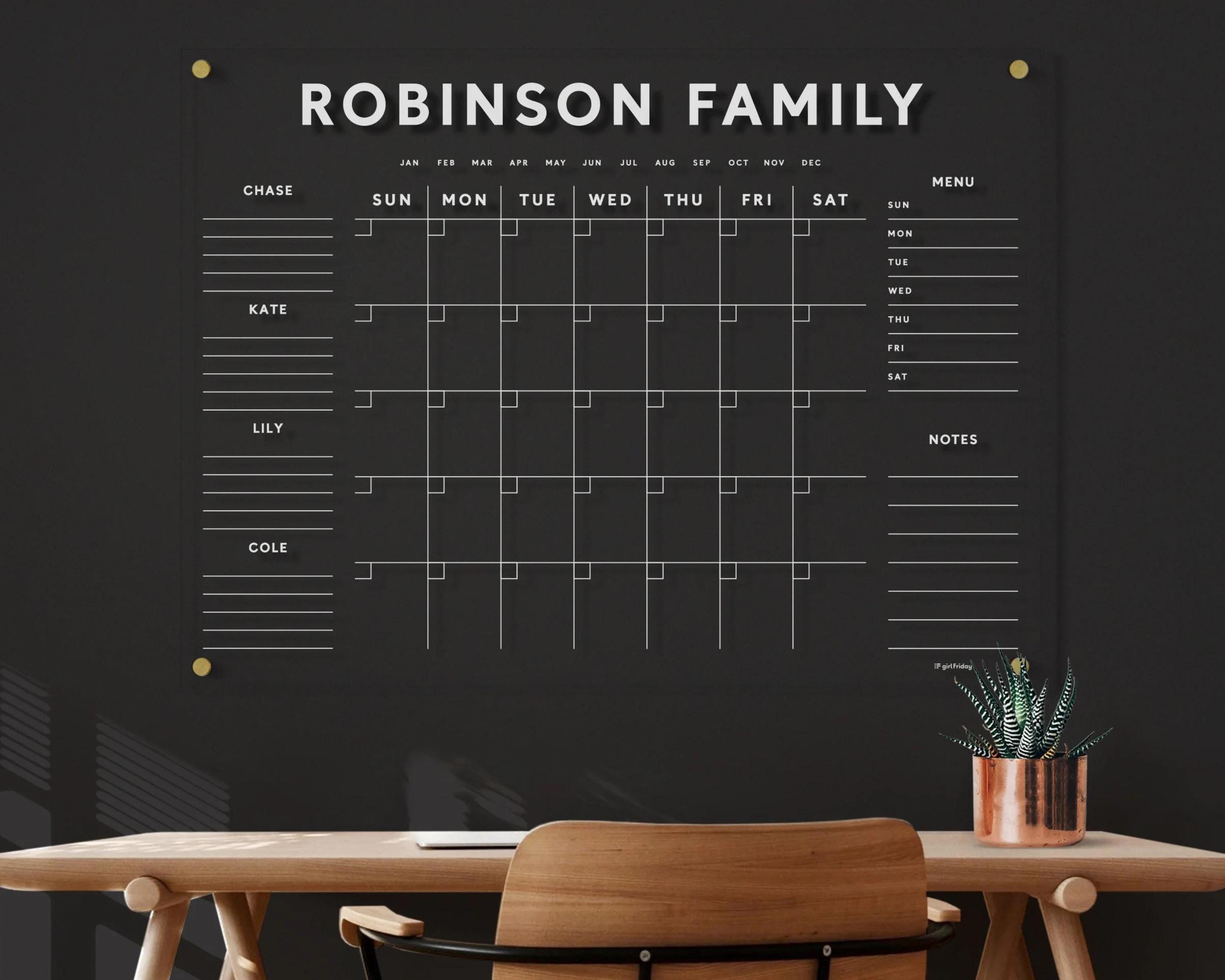 Family Command Center | Dry Erase Monthly Clear Acrylic Calendar ...
