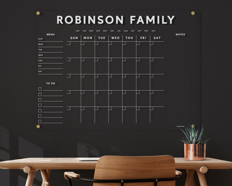 Custom Clear Acrylic Monthly Calendar With 4 Side Sections | Family ...
