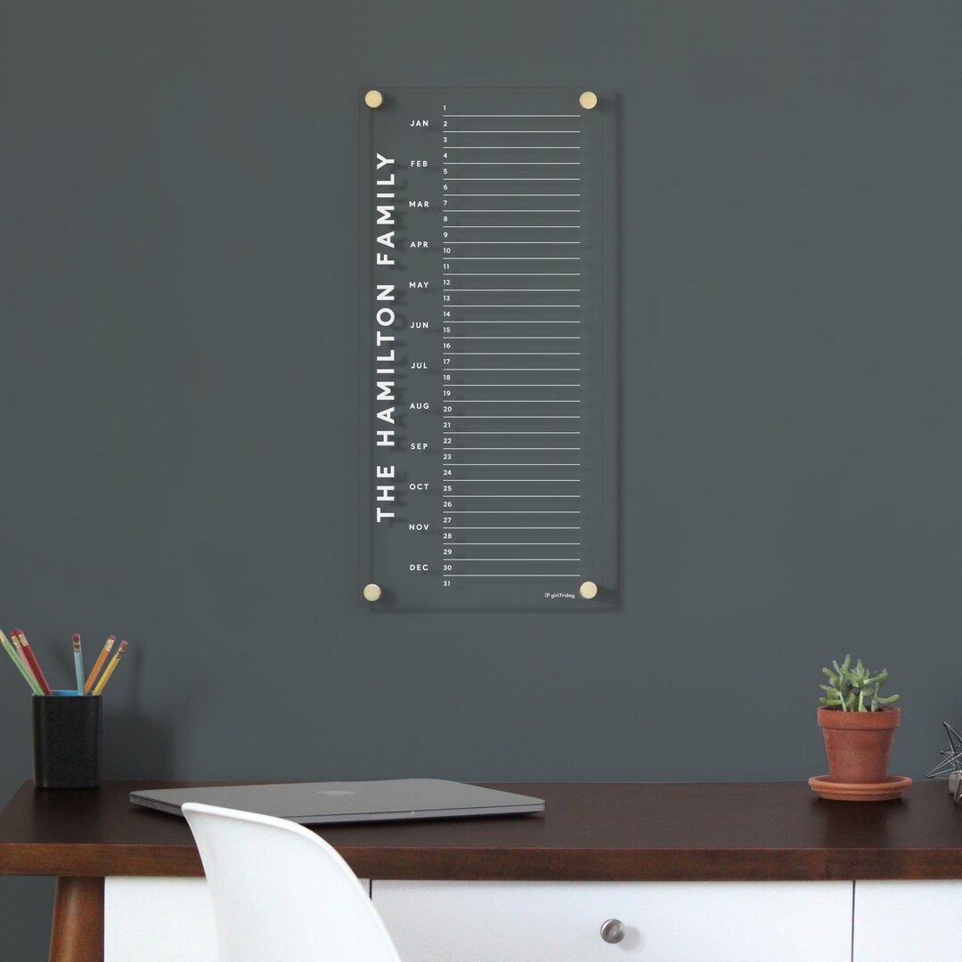 Customizable Acrylic Calendar With White Text | Dry Erase Wall Decor ...