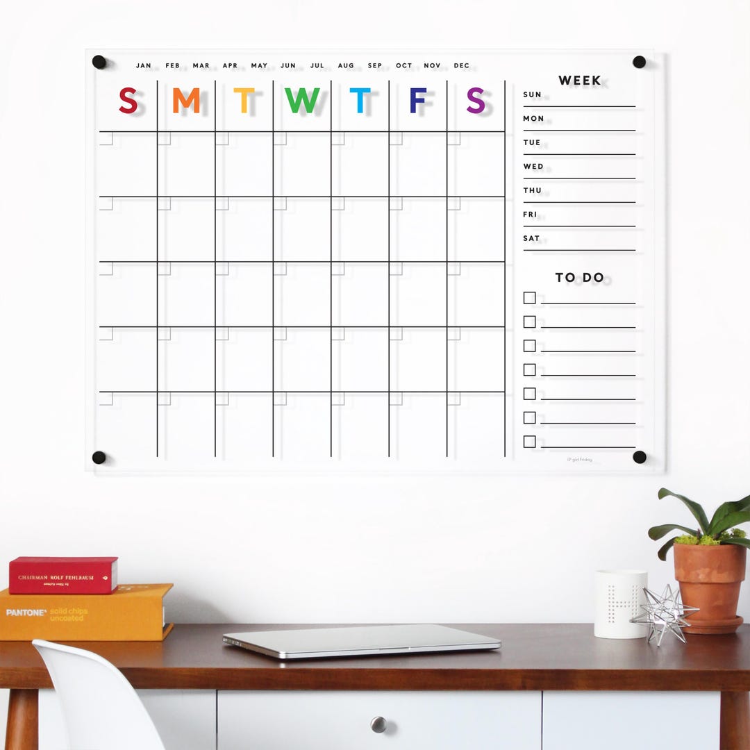 Rainbow Acrylic Dry Erase Calendar | Customizable Wall Planner ...