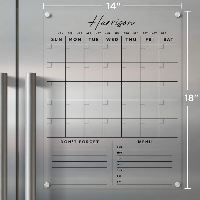 Family Name Acrylic FRIDGE Calendar | Custom Top and Bottom Sections ...
