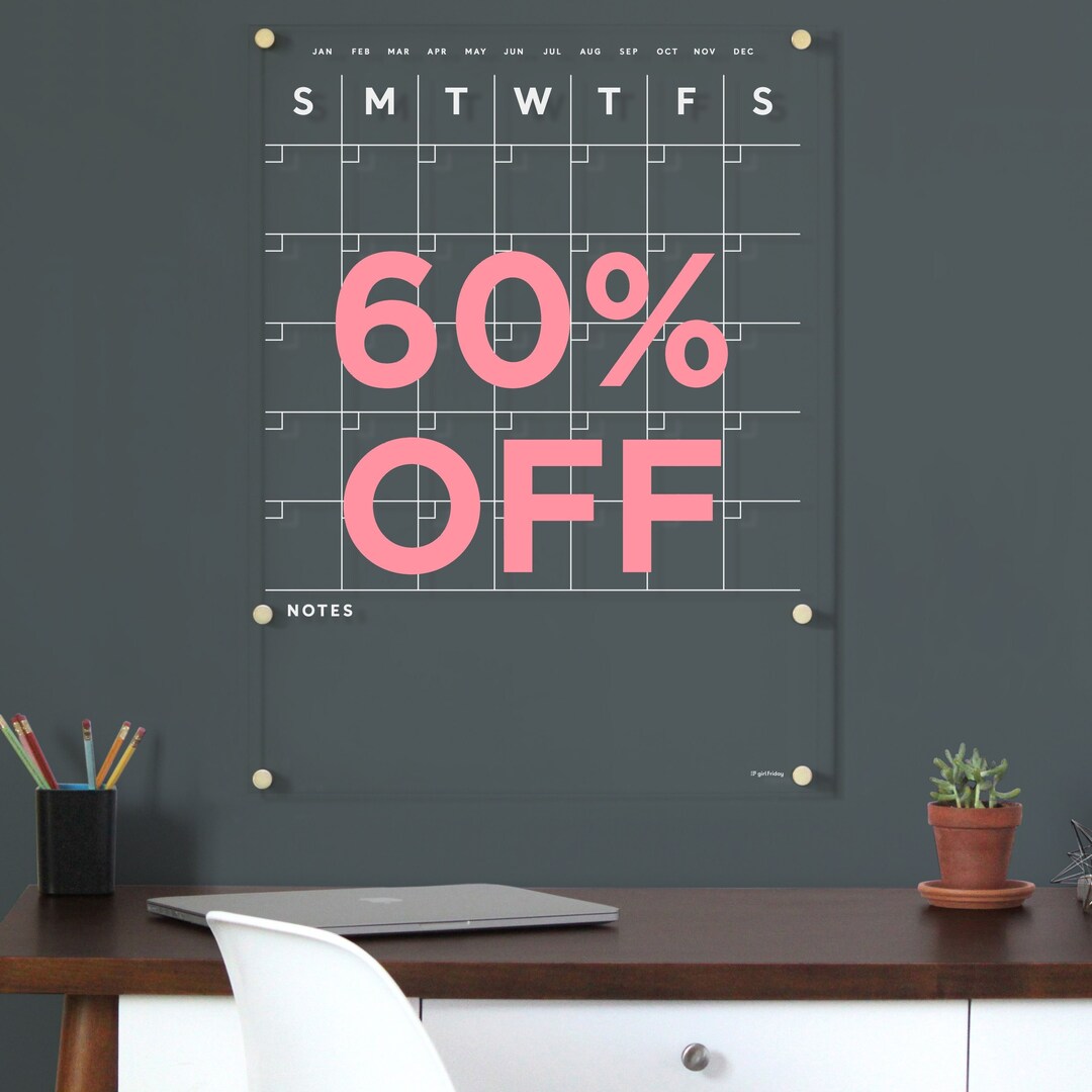 60% off Large Acrylic Calendar With White Text | Dry Erase Board for ...