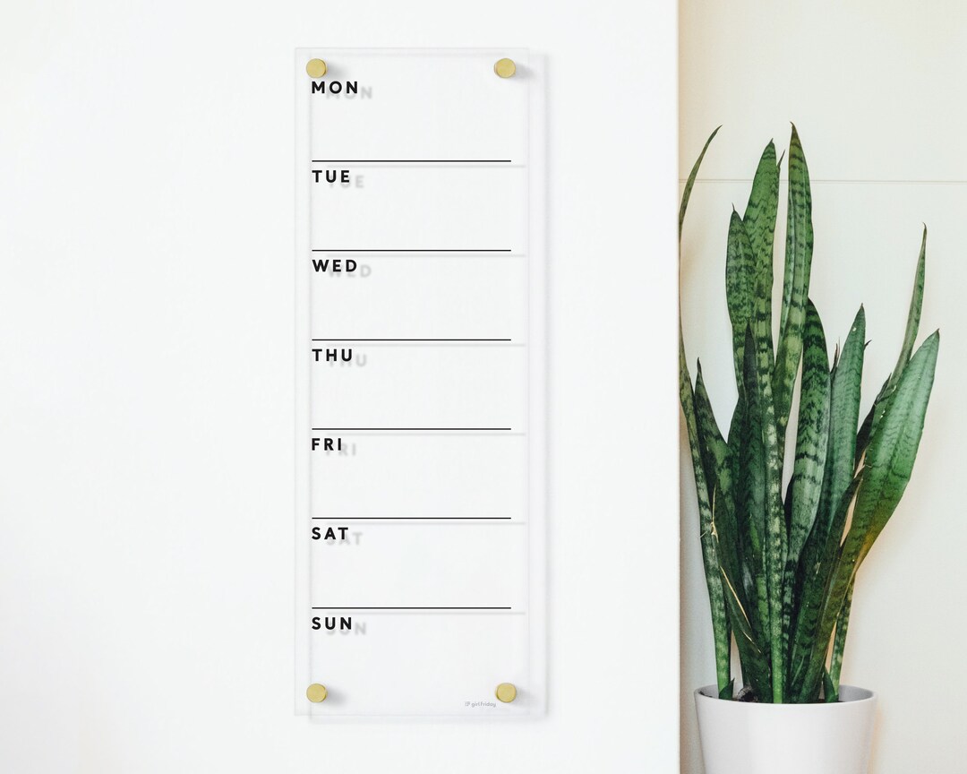 Clear Acrylic Weekly Dry Erase Wall Calendar | Thick Polished Edge ...