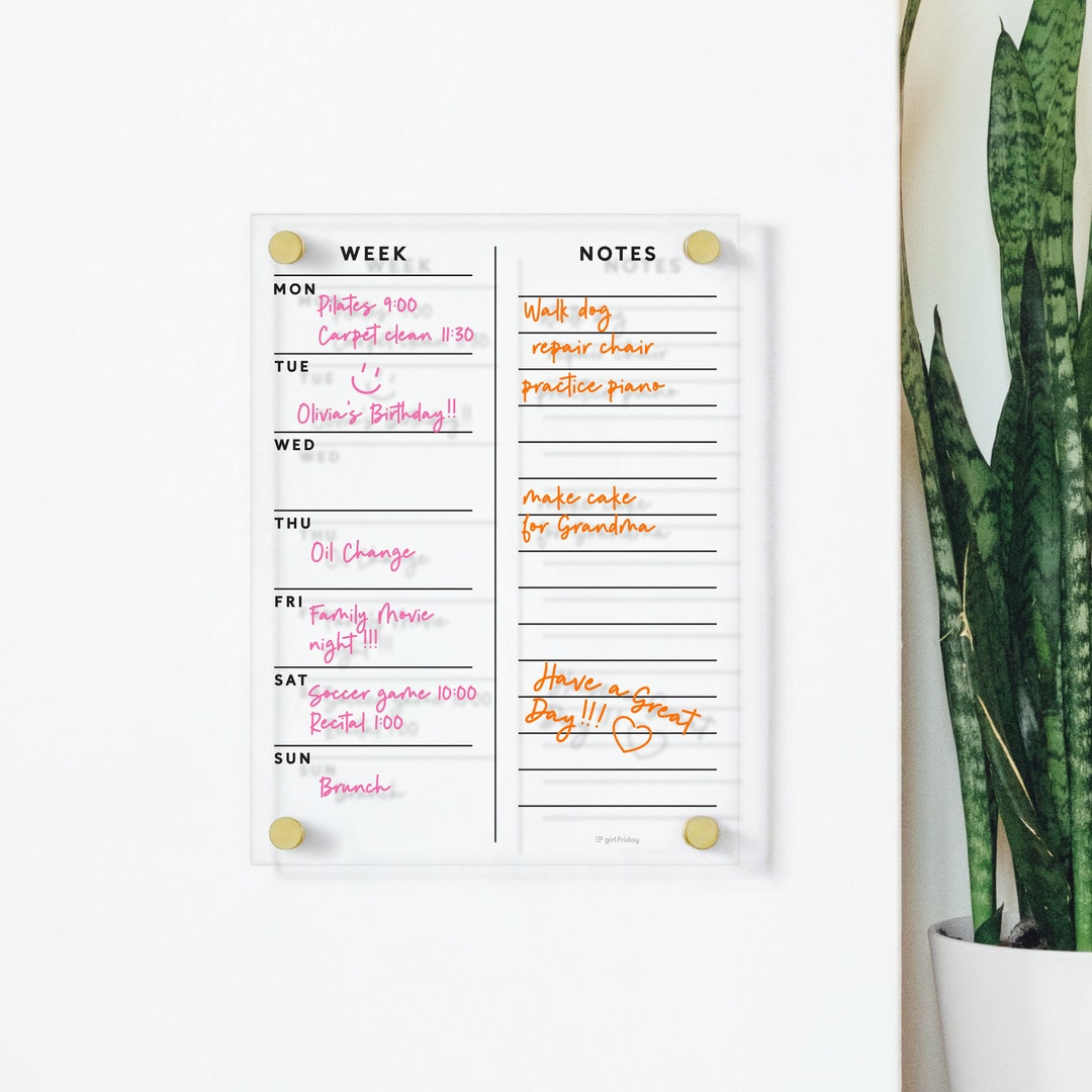 Customizable Week and Notes Dry Erase Acrylic Wall Calendar | Modern ...