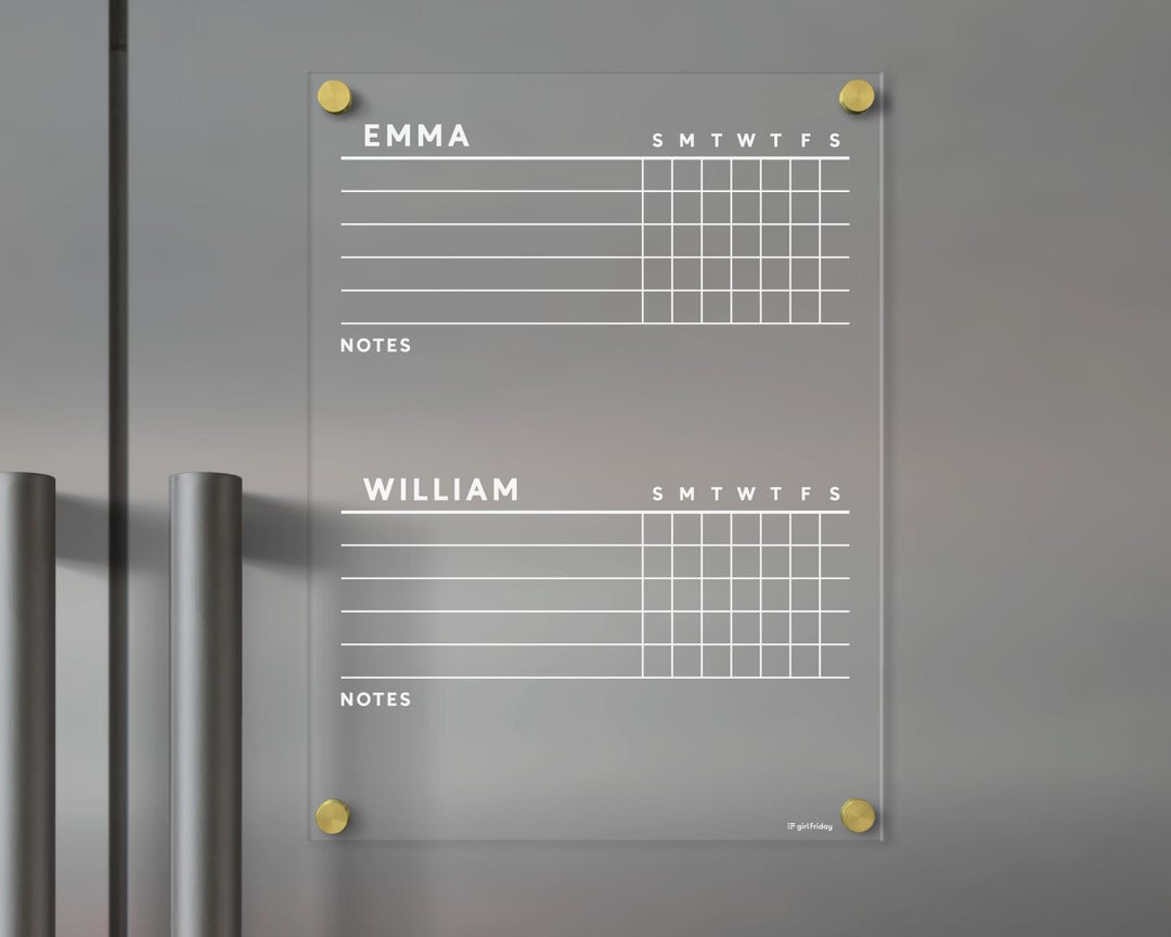 Magnetic Acrylic Dry Erase Chore Chart for 2 Children | Fridge ...