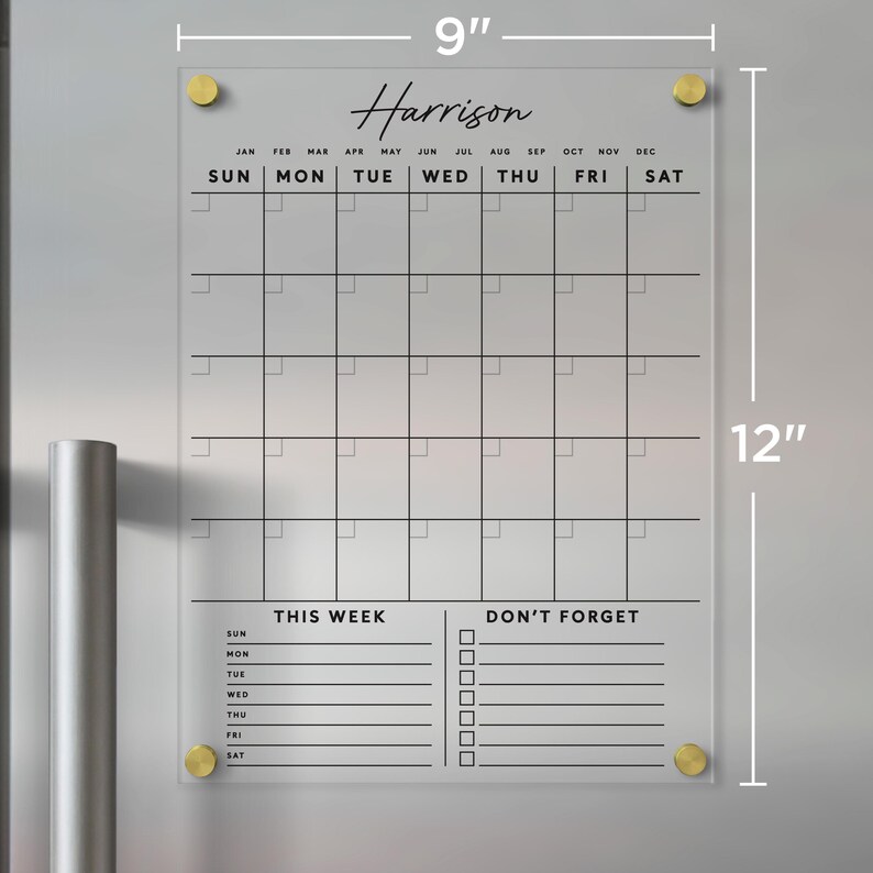 Family Name Acrylic FRIDGE Calendar | Custom Top and Bottom Sections ...